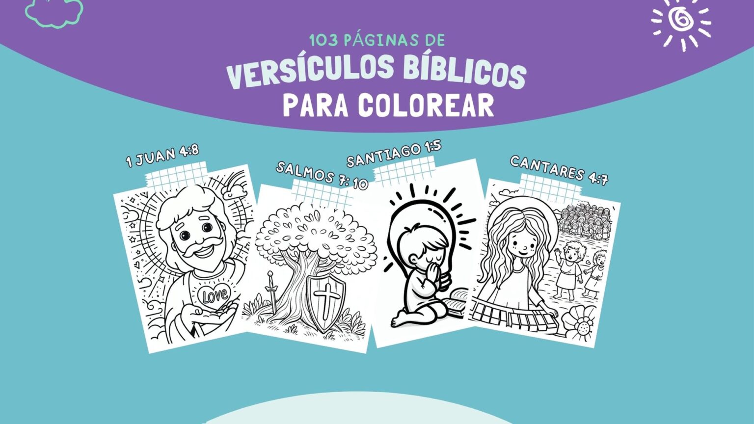 103 páginas de versículos bíblicos para colorear para Niños - Imprimible